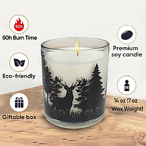 Scented Candles Gifts for Him/Her，Stress Relief Relax Gifts for Women/Men，Lavender Candle Soy Wax Aromatherapy Candles ，7.5 Oz Candle with Tree Deer Decal，Forest Landscape Shadow Glass Jar Candle