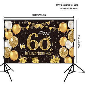 60th Birthday Party Decoration, Extra Large Black and Gold Sign Poster 60th Birthday Party Supplies, 60th Anniversary Backdrop Banner Photo Booth Backdrop Background Banner