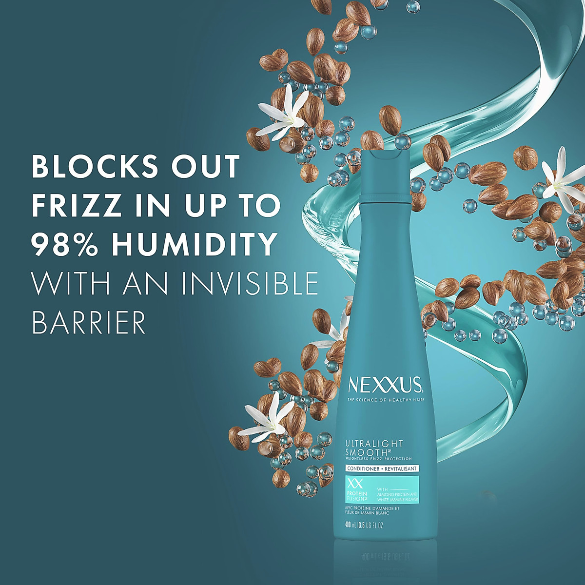 Nexxus Ultralight Smooth Conditioner Weightless for Dry and Frizzy Hair Smooth Hair Treatment to Block Out Frizz Against Humidity 13.5 oz