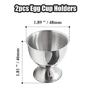 Qjaiune 2pcs Silver Egg Cups Stainless Steel Egg Holder, Soft Boiled & Hard Boiled Egg Tray Kitchen Gadgets Tools, 46mm x 48mm Small Egg Cup