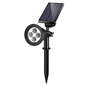 AMIR Solar Spotlights Outdoor Upgraded, Waterproof 1 Pack Security Landscape Lights 4 LED, Adjustable Solar Garden Light with Auto On/Off for Yard Driveway Pathway Pool Patio (White)