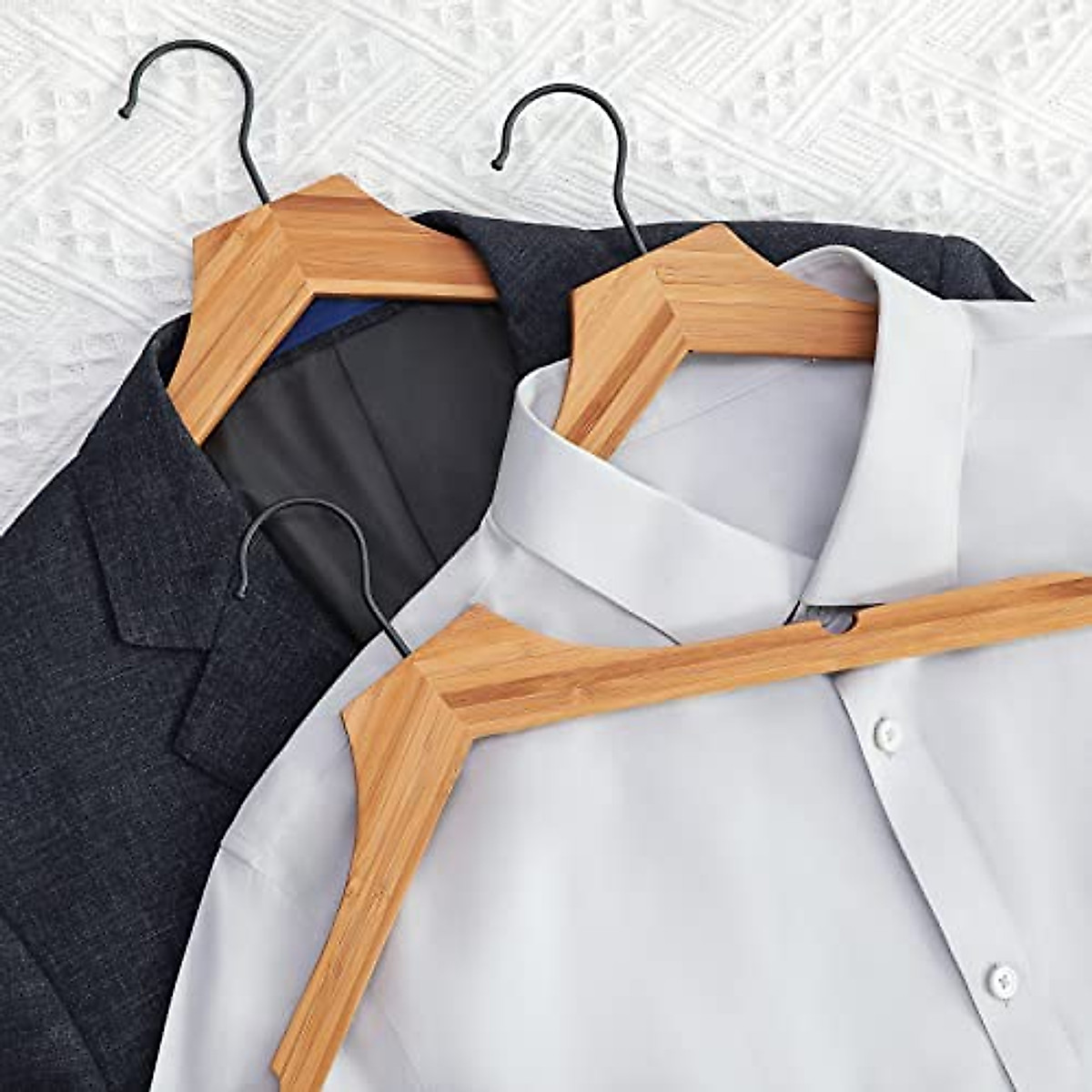 TOPIA HANGER Bamboo Wooden Hangers, Clothes Hangers with Rotatable Black Hook and Smooth Cut Nothces, Set of 12 Durable and Slim Wood Hangers for Coats, Suits, Jackets, Sweaters, Dresses - CTS03