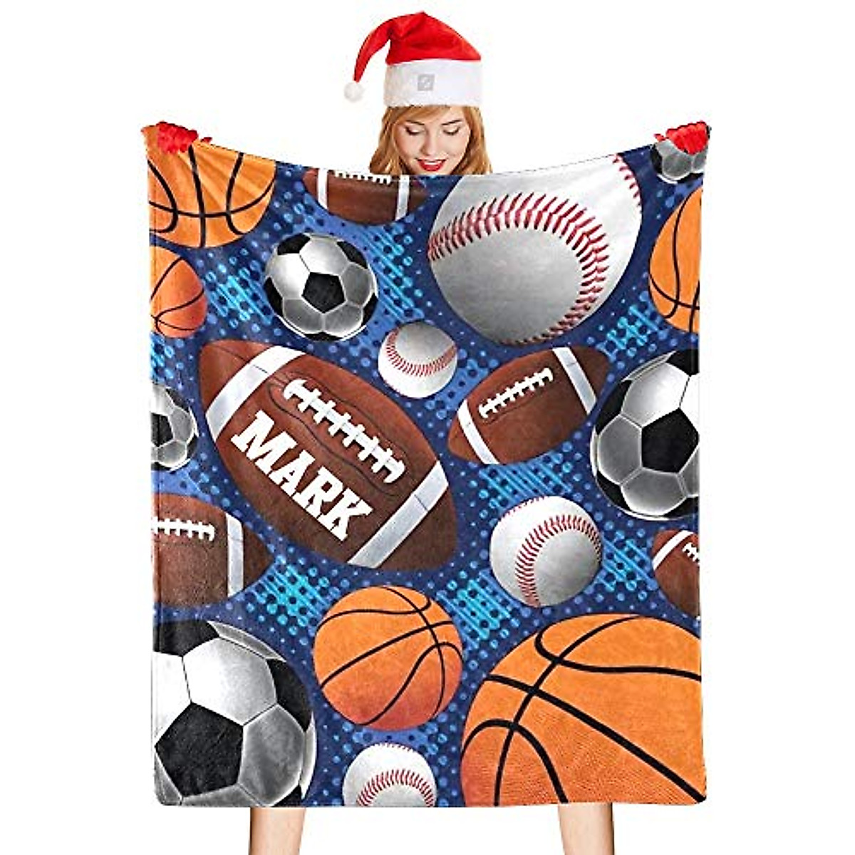 CUXWEOT Custom Blanket with Name Text Personalized Ball Sport Soft Fleece Throw Blanket for Gifts (50 X 60 inches)