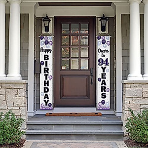 LASKYER Happy 94th Birthday Purple Door Banner - Cheers to 94 Years Old Birthday Front Door Porch Sign Backdrop,94th Birthday Party Decorations.