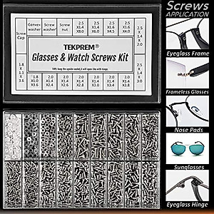 Eyeglass Repair Tools Kit, TEKPREM Glasses Screwdriver Set with Screws, Nose Pads, Phillips & Flathead Screwdrivers,Tweezer,Cleaning Cloth for Eye glasses,Sunglasses and Nose Piece Replacement