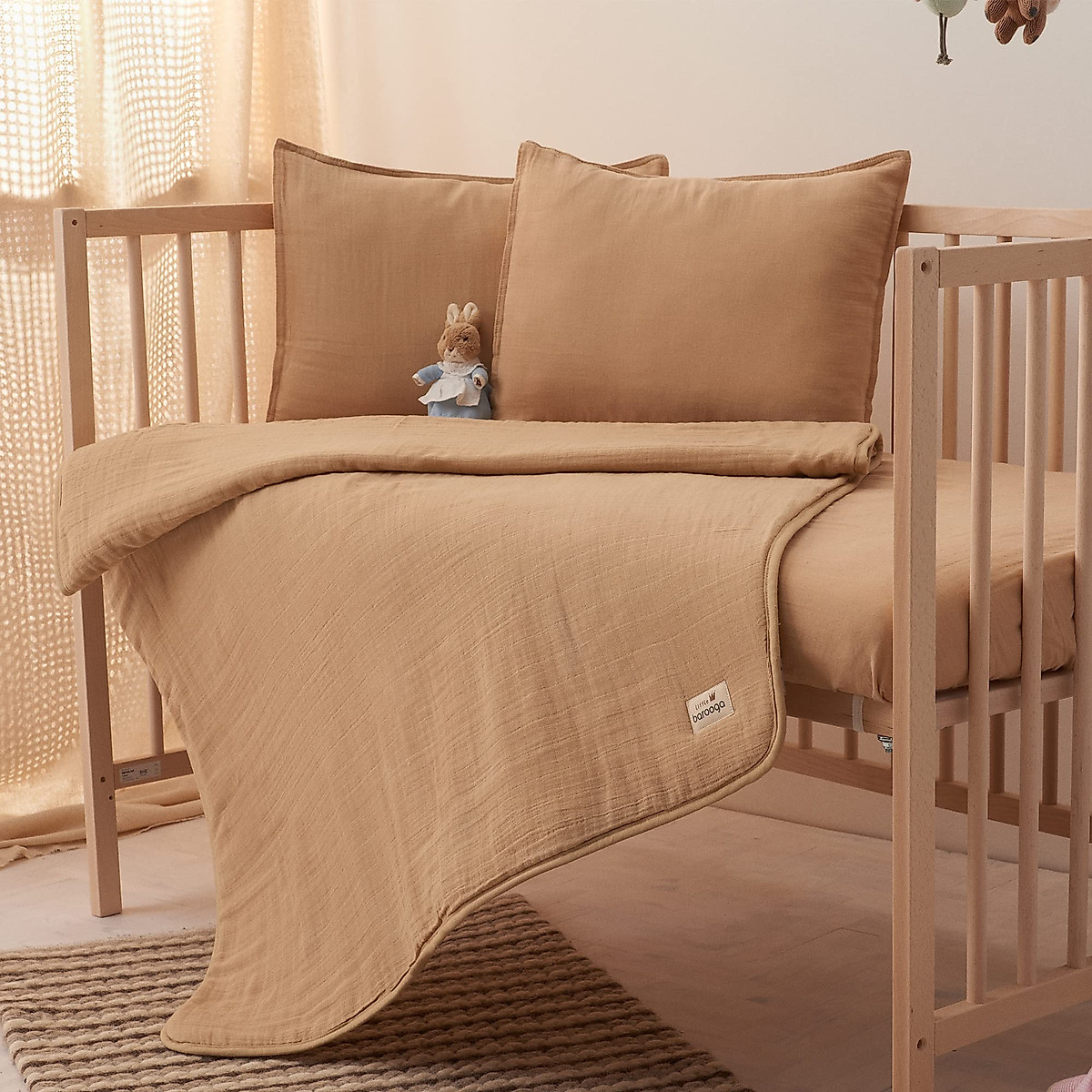 Muslin Baby Quilt, 36"x45", Super Soft Comforter, Nursery Crib Blanket, 100% Muslin Cotton Double Layer Shell & Thermo Fiber Fill, Breathable, Durable for Infant Toddler (Warm Sand)