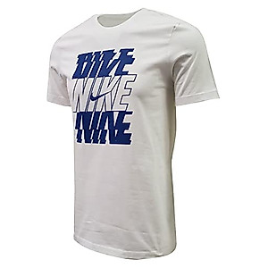 Nike Mens Italic Graphic Logo Crewneck T-Shirt (Large, White/Blue)