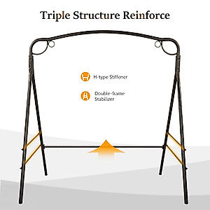VINGLI Upgraded Metal Porch Swing Stand with Antique Bronze Finish, Heavy Duty 660 LBS Weight Capacity Steel Swing Frame with Extra Side Bars, Powder Coated Hanging Swing Frame Set for Outdoors