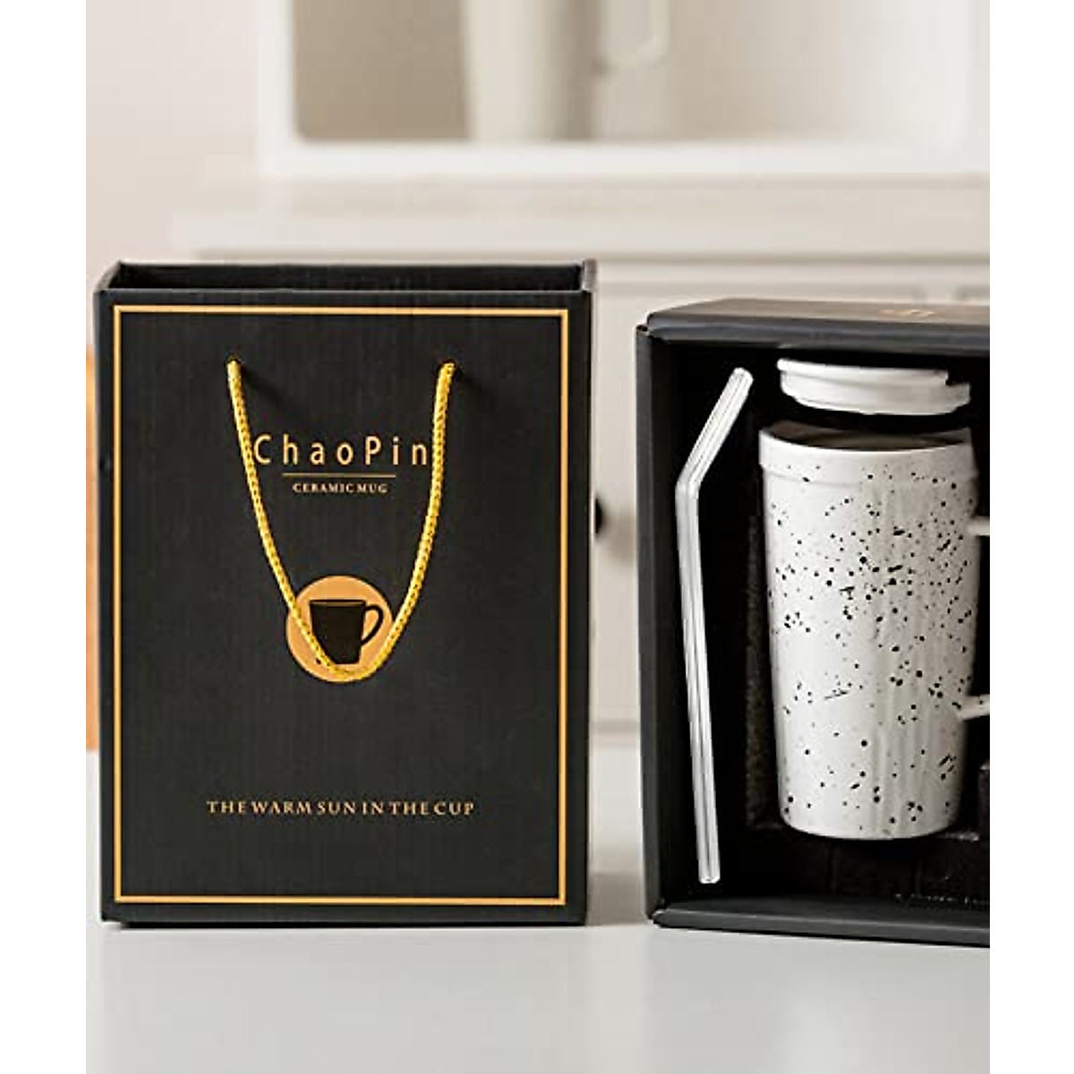 SHANYANTAOCI Large Mug Ceramic Coffee Cup with Straw, 16 oz Big Ceramic Water Cup with Lid and Straw, Tall Drinking Cup for Soda Cola Milk Juice, Unique Graduation Gifts for Birthday and Christmas