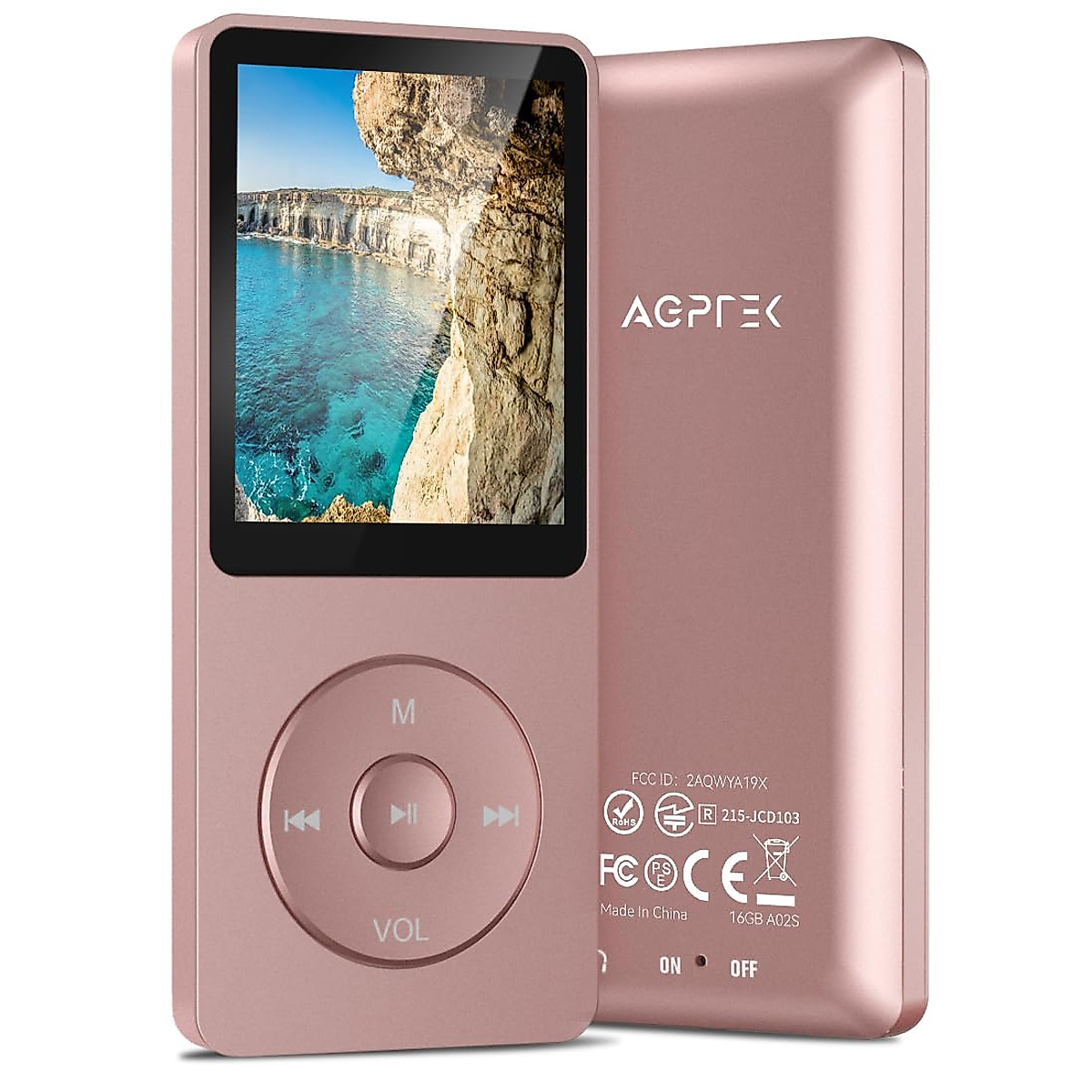 AGPTEK A02S 16GB MP3 Player, 70 Hours Playback Lossless Sound Music Player, Supports up to 128GB, Rose Gold