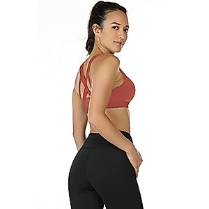 icyzone Women's Workout Yoga Clothes Activewear Racerback Strappy Sports Bras (XL, Copper Brown)