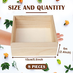 8 Pack Unfinished Wooden Box, 6 x 6 Inch Square Rustic Small Wooden Box Craft Organizer Container Box for Storage, Home Decor, Art Collectibles, Desktop Decor, Succulent Plant Pot, Drawer, DIY Craft