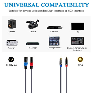 JOLGOO RCA to XLR Cable, Dual RCA Male to Dual XLR Male Cable, 2 RCA Male to 2 XLR Male HiFi Audio Cable, 4N OFC Wire, for Amplifier Mixer Microphone, 10 Feet