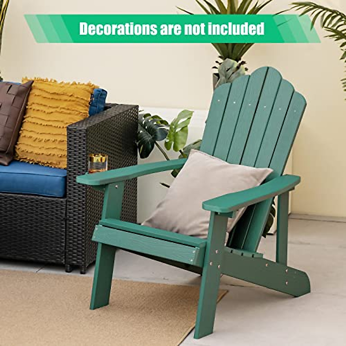 Giantex Outdoor Adirondack Chair - Oversized Patio Chairs w/Hidden Cup Holder, Realistic Wood Grain, 380 LBS Weight Capacity, Weather Resistant Firepit Chairs for Backyard, Garden (1, Dark Green)