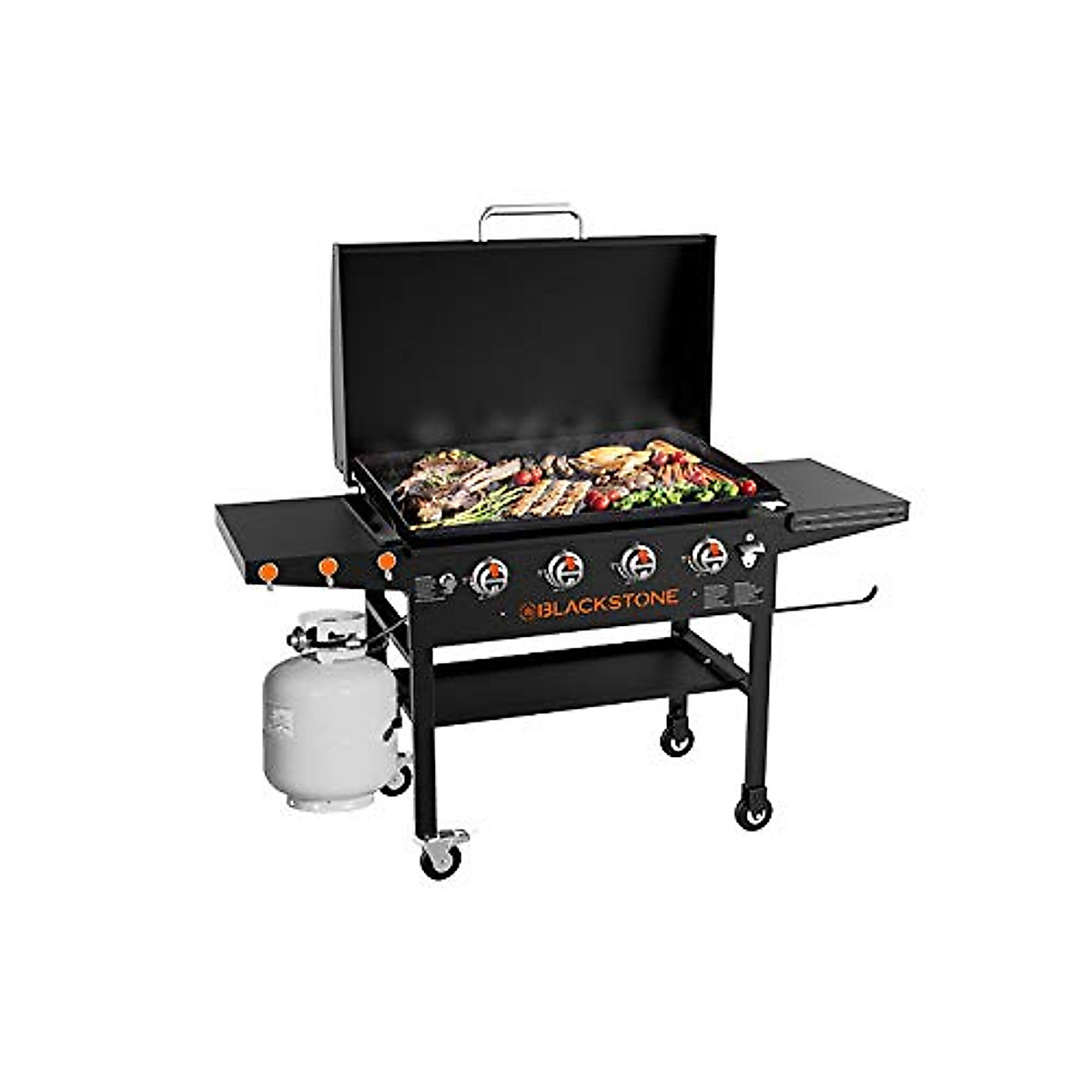 Blackstone 36” Griddle with Hood & Four Burners - Stainless Steel Gas Griddle with Hood, Wheels, Two Side Shelf & Magnetic Hooks – Heavy Duty Outdoor Griddle Station for Backyard, Patio - 1899