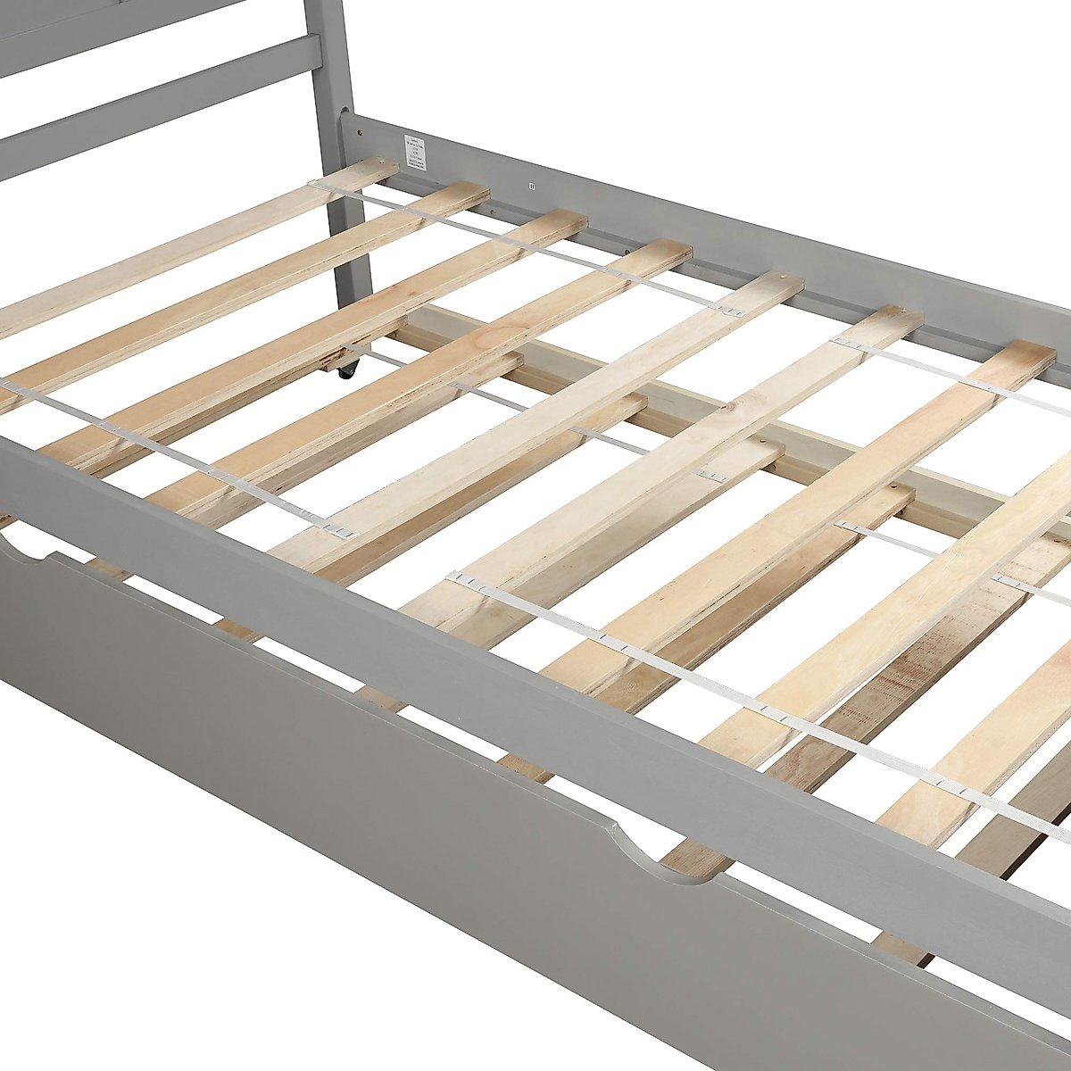 P PURLOVE Twin Size Bed Frame with Trundle,Wood Platform Bed with Twin Size Trundle Bed,Twin Platform Bed Frame with Headboard with Slat Support, No Box Spring Need