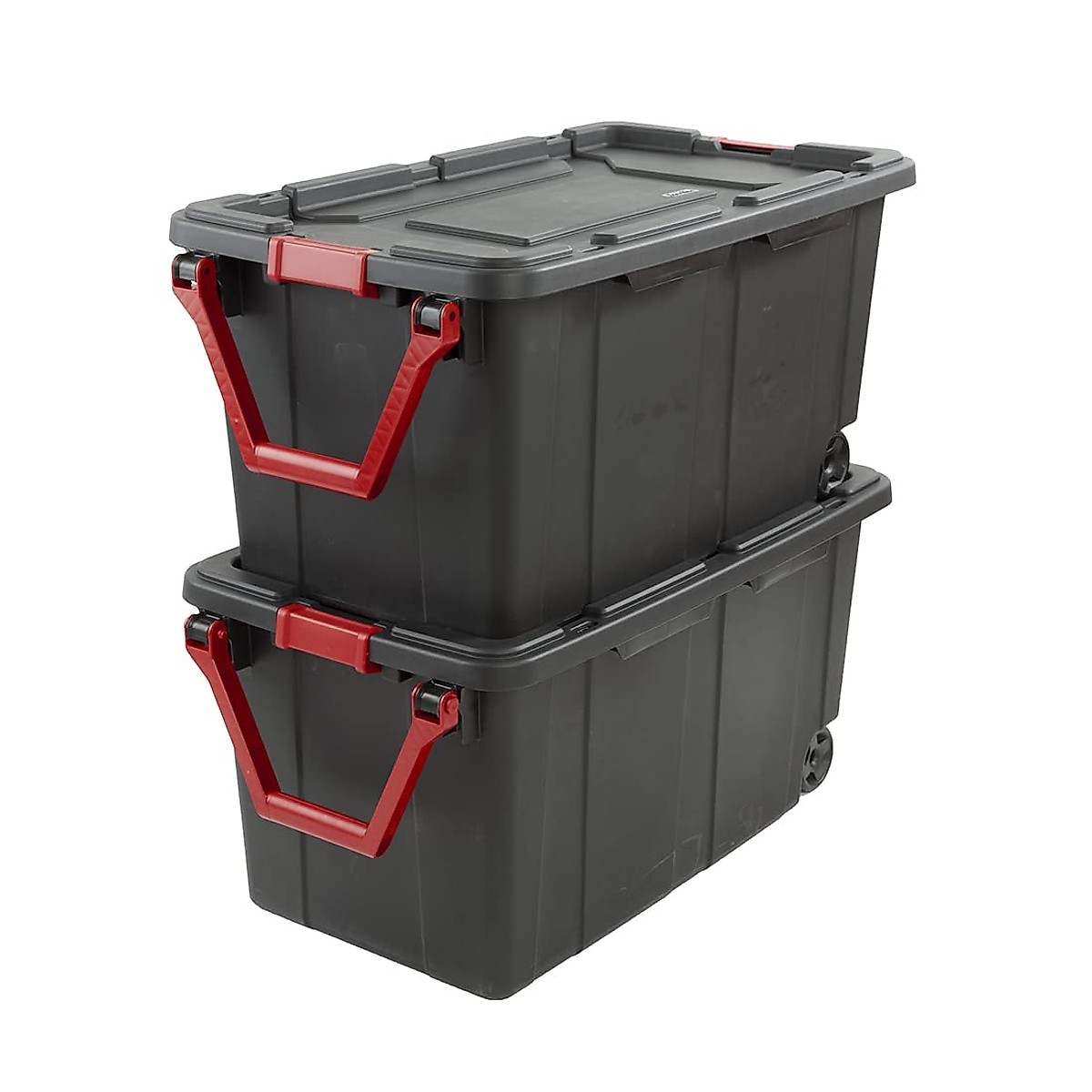 Plastic 40 Gallon Lidded Home Storage Bins, Durable Stackable Industrial Storage Containers Tote, Organizing Tote Tub Box with Wheeled, Moving Boxes, for Basement, Attic, Garage, Set of 2, Black
