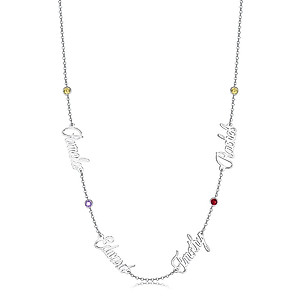 LONAGO Personalized 925 Sterling Silver 1-5 Name Necklace with Simulated Birthstone Custom Made Any Nameplate Pendant Jewelry for Women (Style 1-Silver)