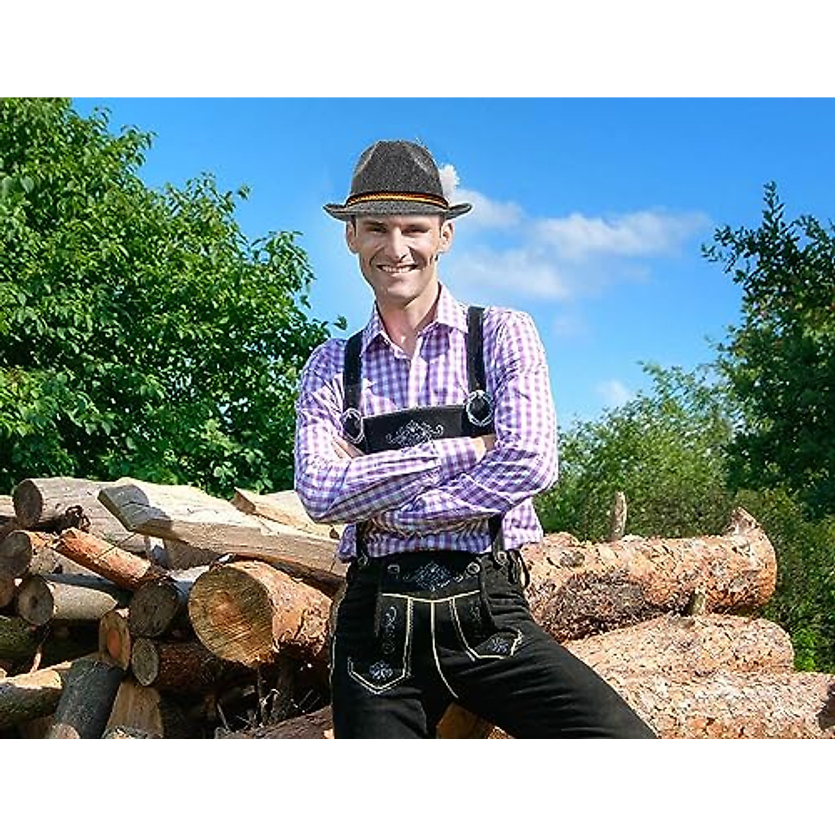 NociHah Men German-Oktoberfest-Alpine-Fedora-Hat - Women Bavarian Swiss Traditional Felt Costume Hat with Feather for Oktoberfest Party(S-M)