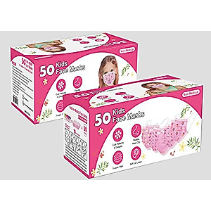 Sudopo Kids Disposable FACE Masks 50 Pieces (5 Packs of 10 RESEALABLE Bags) (Girls)