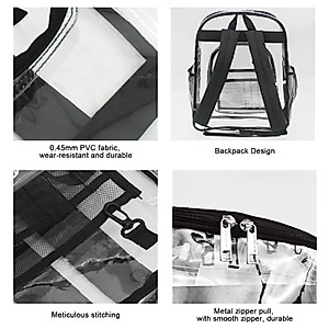KingBig Clear Backpack Stadium Approved Heavy Duty PVC Bookbag Transparent School Bag with Clear Zipper Pen Pencil Case for School,Sports,Work,Stadium,Security Travel,College.