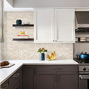 Guvana Beige Wallpaper Peel and Stick Wallpaper Boho Wallpaper Striped Contact Paper Modern Removable Wallpaper Adhesive Wallpaper for Bedroom Bathroom Contact Paper for Cabinets Decor 17.3"x78.7"