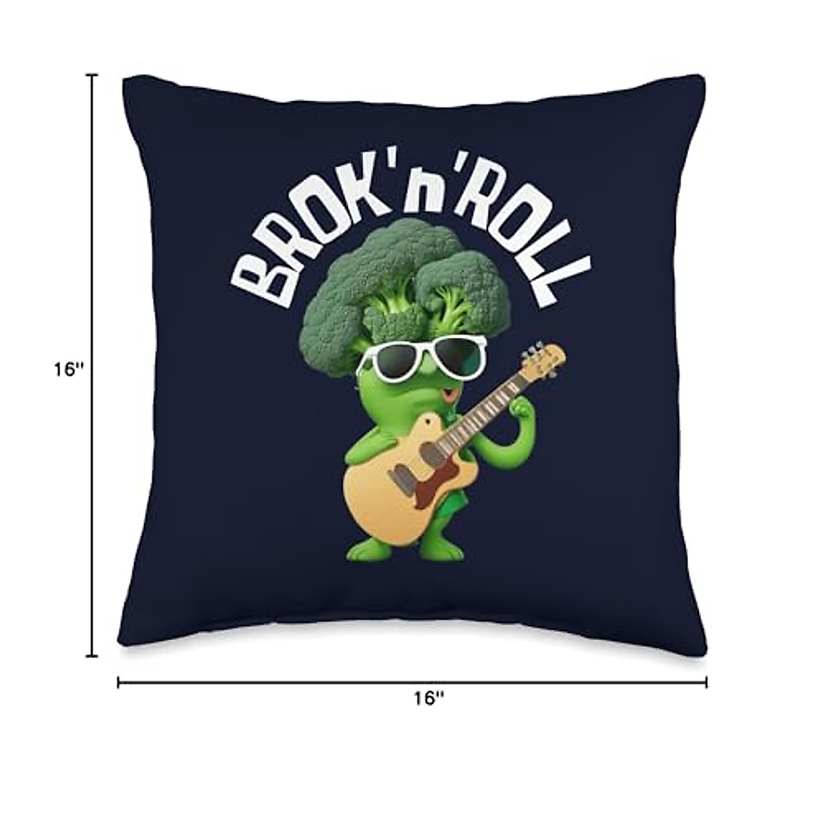 Rocking Broccoli Playing Guitar Gift & Tees Broccoli Rock Music Pun Veggie Vegetable Vegetarian Throw Pillow, 16x16, Multicolor