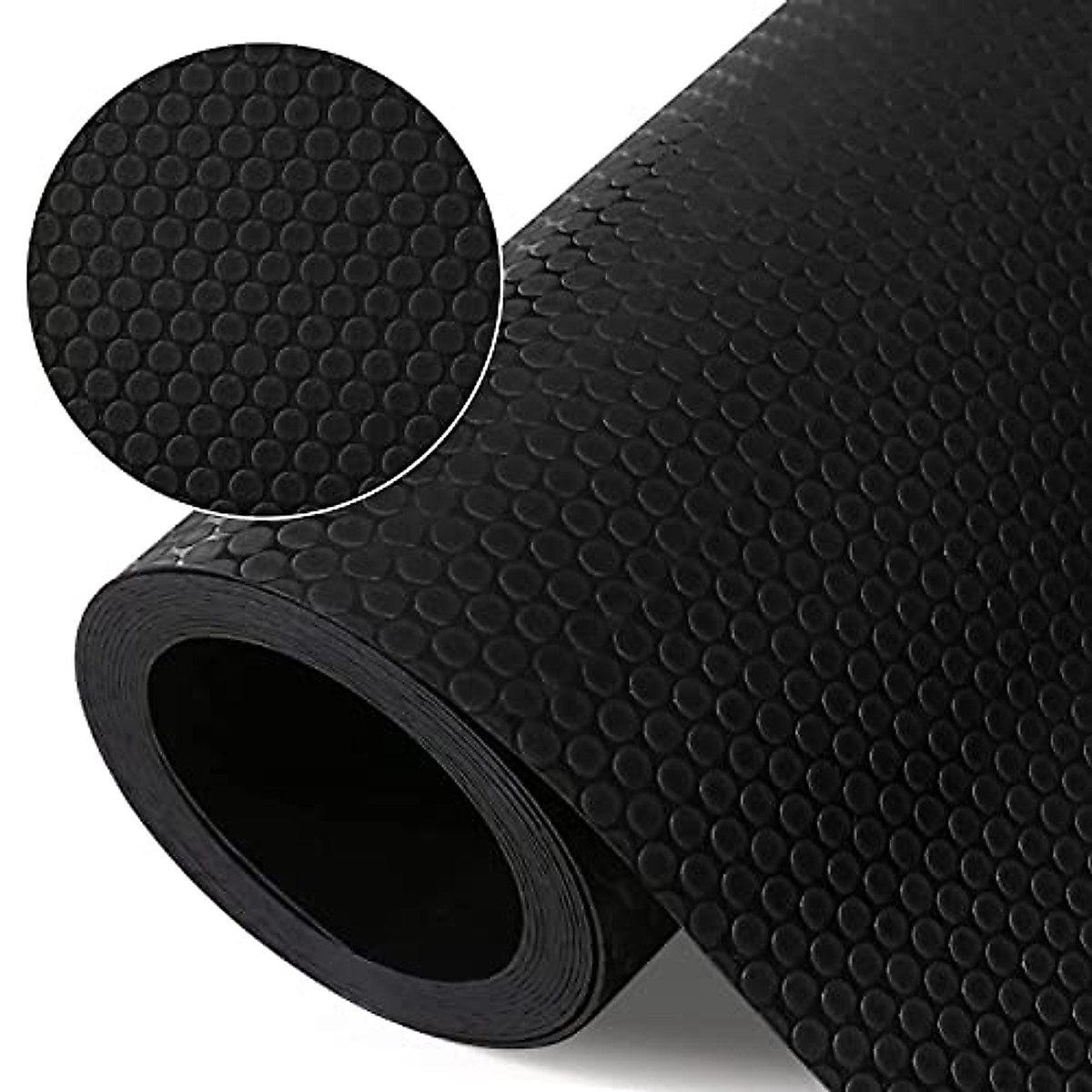 QIAOB Shelf Liner, Kitchen Shelf Liner Drawer Cabinets Non-Stick Drawer Mats EVA Shelf Liner Waterproof Durable Cabinet Liners for Shelves, Refrigerator, Pantry (Black, 17.7 x 59 inches) (FDGJE-2)