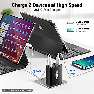 2 Pack USB C Charger Block 40W 4Port Fast Charging Brick Dual USB C Wall Charger Plug Phone Charger Cube Compatible with iPhone Pro 15 14 13 12 11 Pro Max, iPad, Samsung Galaxy, Google,Tablet