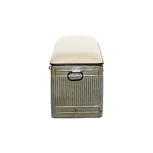 Deco 79 Metal Room Storage Bench Galvanized Entryway Bench with Cream Burlap Top, Bench 50" x 16" x 18", Gray
