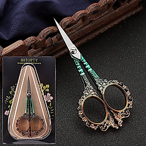 HITOPTY Sewing Scissors Sharp Embroidery Scissors with Sheath, Craft Scissor for Needlework Artwork Threading Cross Stitch Handicraft DIY Tool, 4.5in Gold Green Shears