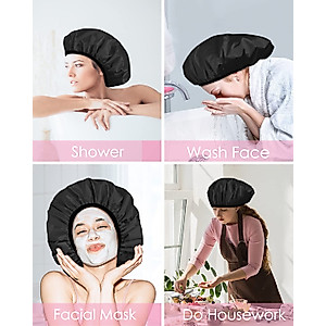 Aquior Shower Cap,Terry Lined Shower Cap for Women Reusable, Triple Layer Waterproof Bath Cap, Extra Large for Women Long Hair(Black)