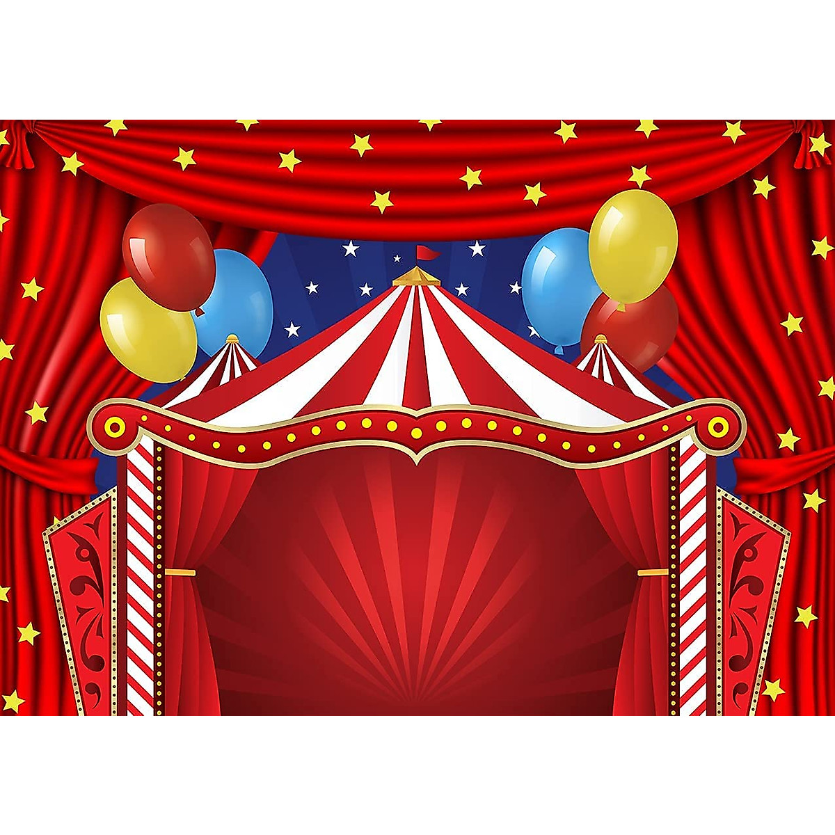 Cenven Red Circus Carnival Backdrop Curtain Stars Birthday Party Photography Background Newborn Baby Shower Birthday Cake Table Decorations 7x5FT, 7x5FT(width 210cm x Height 150cm)