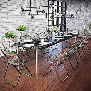 LeisureMod Lawrence Modern Transparent Acrylic Folding Chair with Metal Frame (Green)