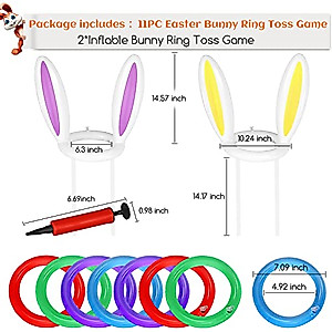 Easter Game Inflatable Bunny Ring Toss Games 2 Sets & 8 Rings, Inflatable Ring Toss Games 11Pcs with Pump for Easter Party Favors Indoor Outdoor Games