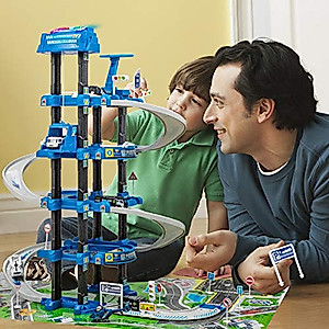 UNIH Kids Garage Toy Set, Toy Vehicle Garage for Toddlers, Race Car Ramp Track Toy, Parking Garage Playset Toy with Play Mat(Blue)