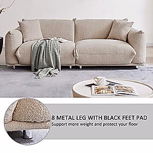 Hison Lambswool 3 Seat Cushion Couch 87'' Comfy Couch for Living Room deep seat Sofa with 2 Pillows (Camel)