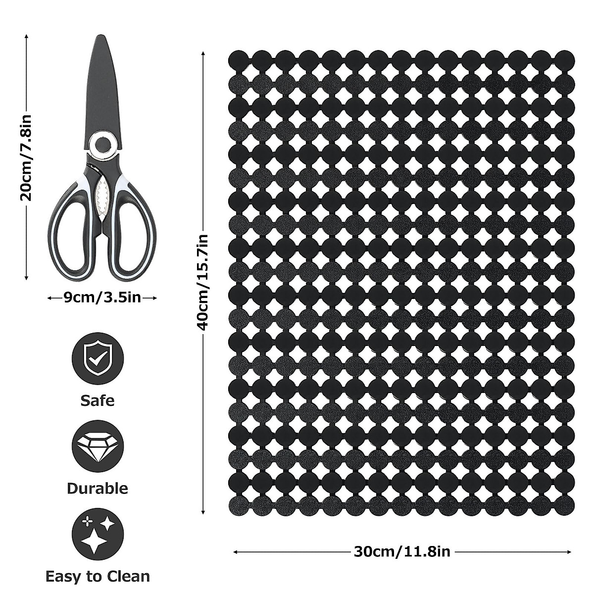 YTCYKJ Kitchen Sink Mat for Stainless Steel/Ceramic Sinks,2 Pack Dish Sink Mats for Kitchen Sink with Scissors, Fast Draining,Easy to Clean,DIY Cut,15.7 X 11.8 Inch(Dark Black)