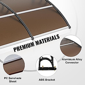 VEVOR Window Door Awning Canopy 120"x 40", UPF 50+ Polycarbonate Entry Door Outdoor Window Awning Exterior, Front Door Overhang Awning for Sun Shutter, UV, Rain, Snow Protection, Hollow Sheet