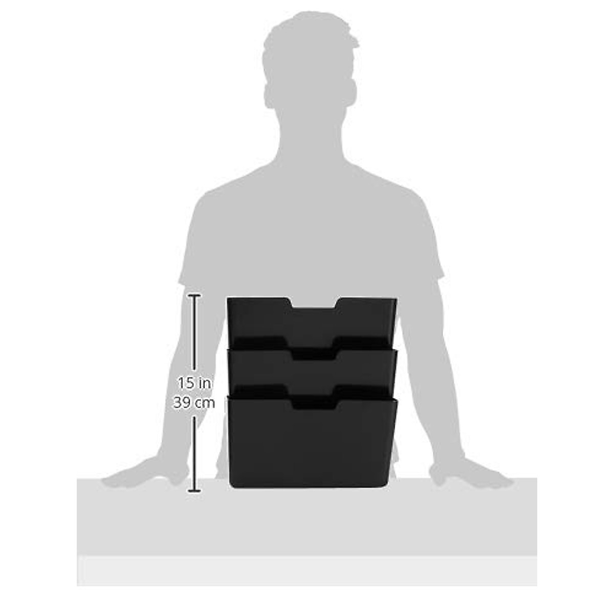 Amazon Basics Hanging 3 Tier Wall File Organizer - Pack of 3, 13 x 15 Inches, Black