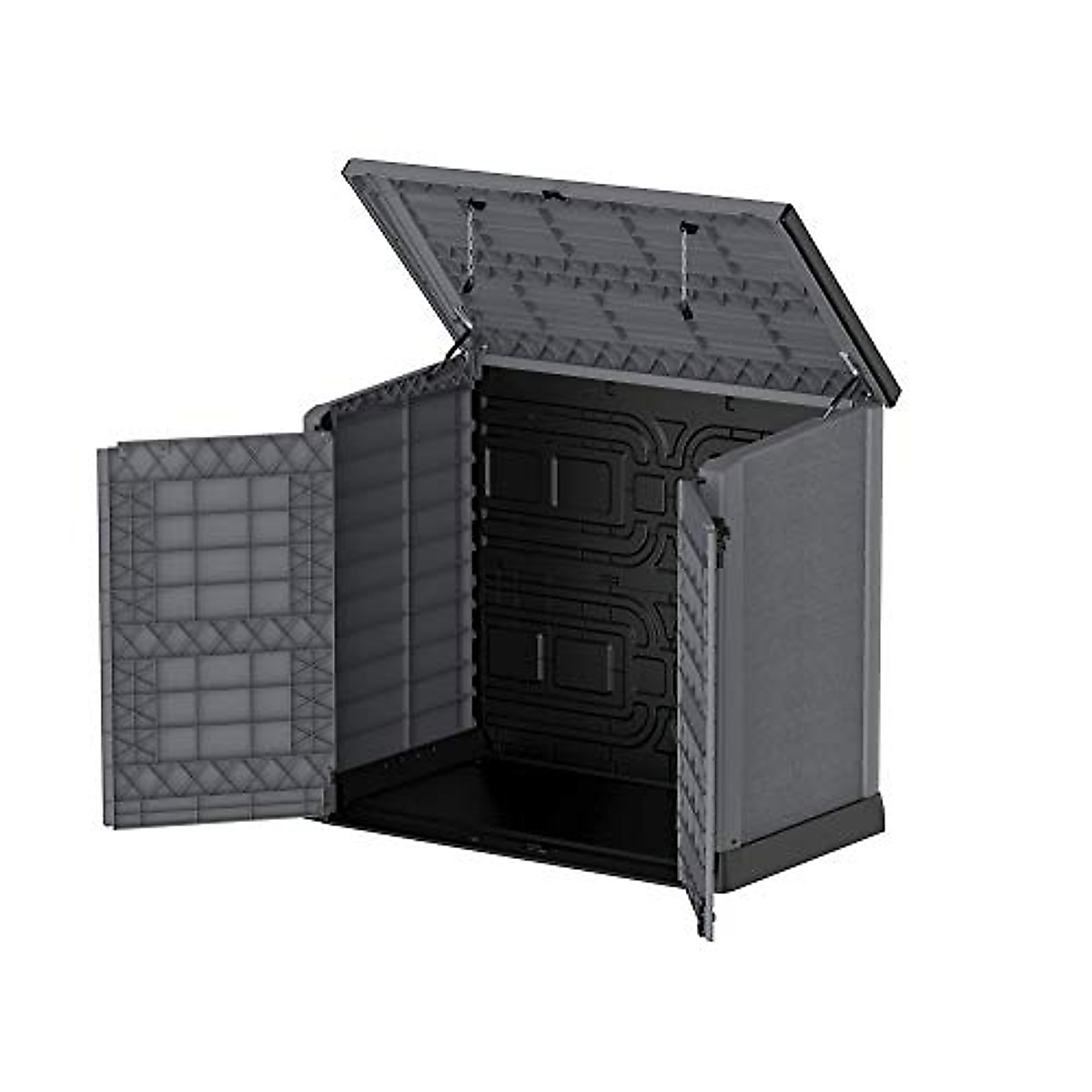 Duramax Cedargrain StoreAway 1200L Plastic Garden Storage Shed/Flat Lid - Outdoor Storage Bike Shed – Durable & Strong Construction– Ideal for Tools, Bikes, BBQs & 2X 240L Bins, 145x85x125 cm, Grey