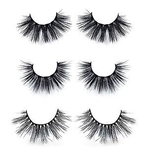 3 Styles False Eyelashes Synthetic Fiber Material 3D Mink Lashes 100% Handmade Natural Fluffy Long Soft Reusable Fake Eyelashes with Eyelash Applicator (3 Pairs)