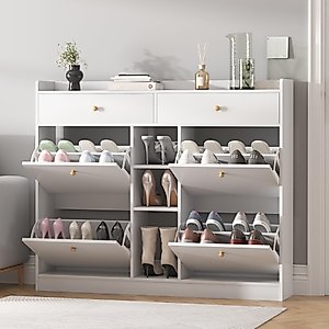 DEYAOPUPU Shoe Cabinet for Entryway,Shoe Rack Storage Organizer with Drawers,Freestanding Modern Shoe Storage Cabinet,White