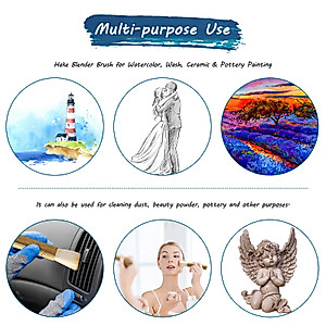 2 Pieces Hake Blender Brush Bamboo Brush for Ceramics Paint Brush Applicator Artist Drawing Brush Craft Painting Brushes for Watercolor, Wash, Ceramic and Pottery Painting (Classic Style)