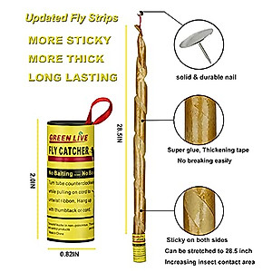 24 Rolls Fly Strips - Fly Tapes Fly Paper Sticky Fly Trap Indoor/Outdoor Hanging,Fly Catcher Fly Ribbon Fungus Gnat Trap Fruit Fly Killer for House/Kitchen/Plants/Horse Stable