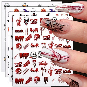 JMEOWIO 9 Sheets Halloween Glow in The Dark Nail Art Stickers Decals Self-Adhesive Pegatinas Uñas Skull Horror Nail Supplies Nail Art Design Decoration Accessories