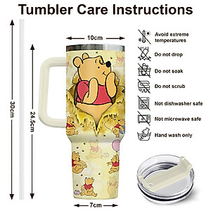 GEPOSTORE Cute Bear 40oz Tumbler with Lid, Cute Cartoon Character Travel Cup, Birthday Gifts for Movie Lover