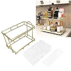 FTVOGUE 2-Tier Shelf Organizer Bathroom Countertop Rack Large Capacity Golden Bathroom Countertop Rack Storage Tray for Home Hotel Bedroom