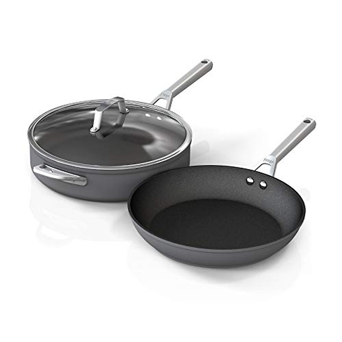 Ninja C33000 Foodi NeverStick Premium 3-Piece Cookware Set, 12-Inch Fry Pan, 5-Quart Sauté Pan & Oven Safe to 500°F, Slate Grey & C30020 Foodi NeverStick Premium 8-Inch Fry Pan, Slate Grey