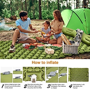 Double Sleeping Pad, Ultralight 4" Extra-Thick Self Inflating Sleeping Mat for 2 Person with Pillow Built-in Foot Pump Portable Camping Mat for Backpacking, Hiking, Traveling, Tent (Army yellow)